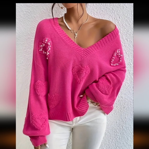 Sweaters | Womens Beaded Pink Heart Sweater | Poshmark